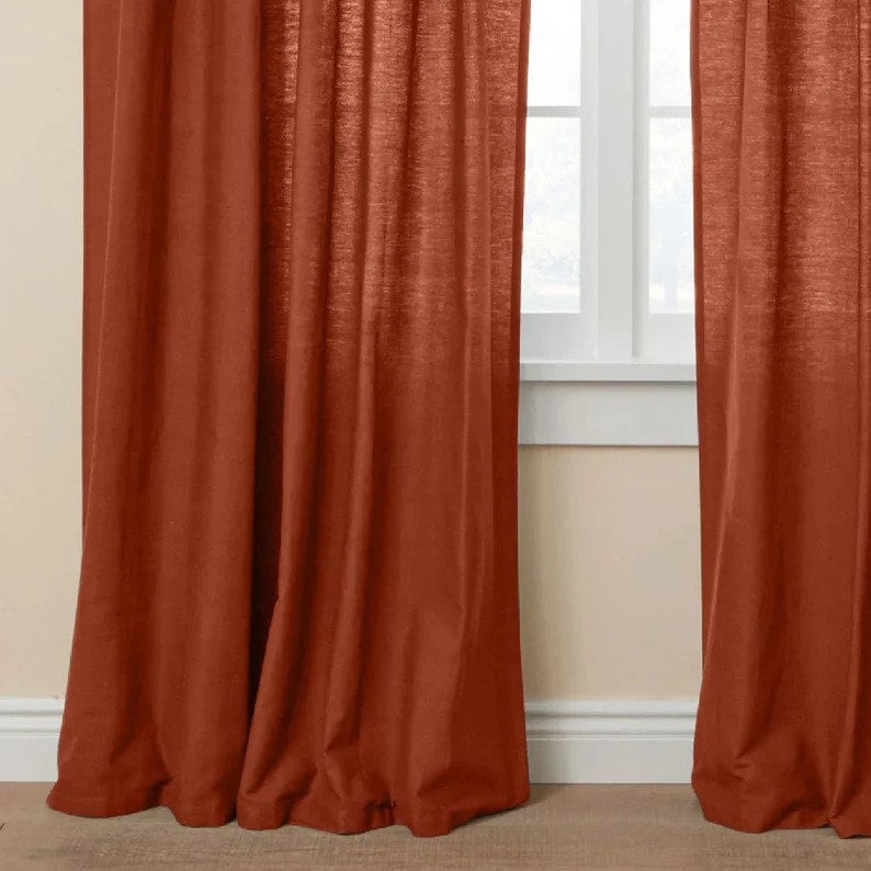 Rust Color Cotton Window Drape/stonewashed Cotton Curtain 2panel/rust ...