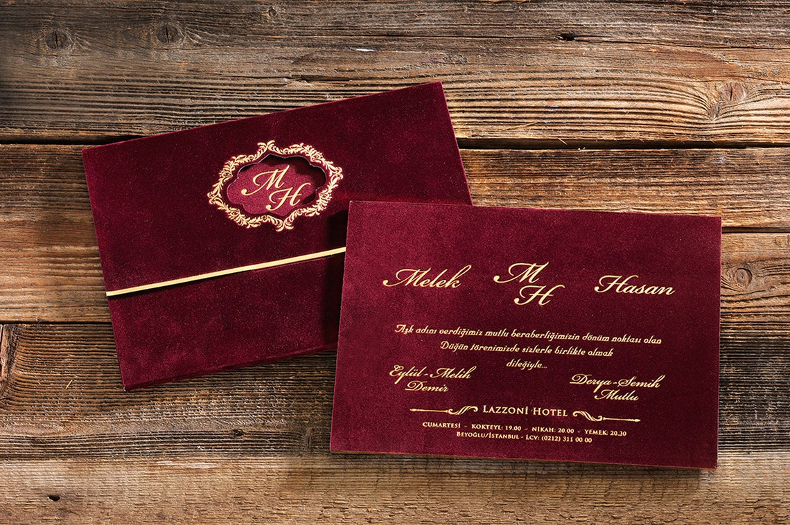 Red Unique Velvet Wedding Invitation and Bordeaux Minimalist | Etsy