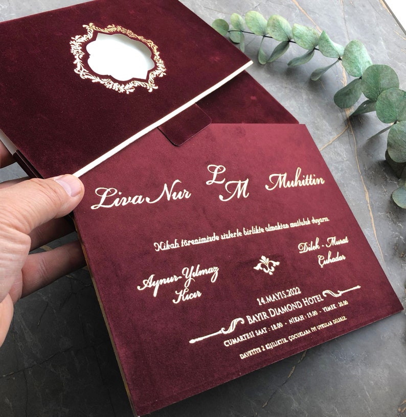 Red Unique Velvet Wedding Invitation and Bordeaux Minimalist - Etsy