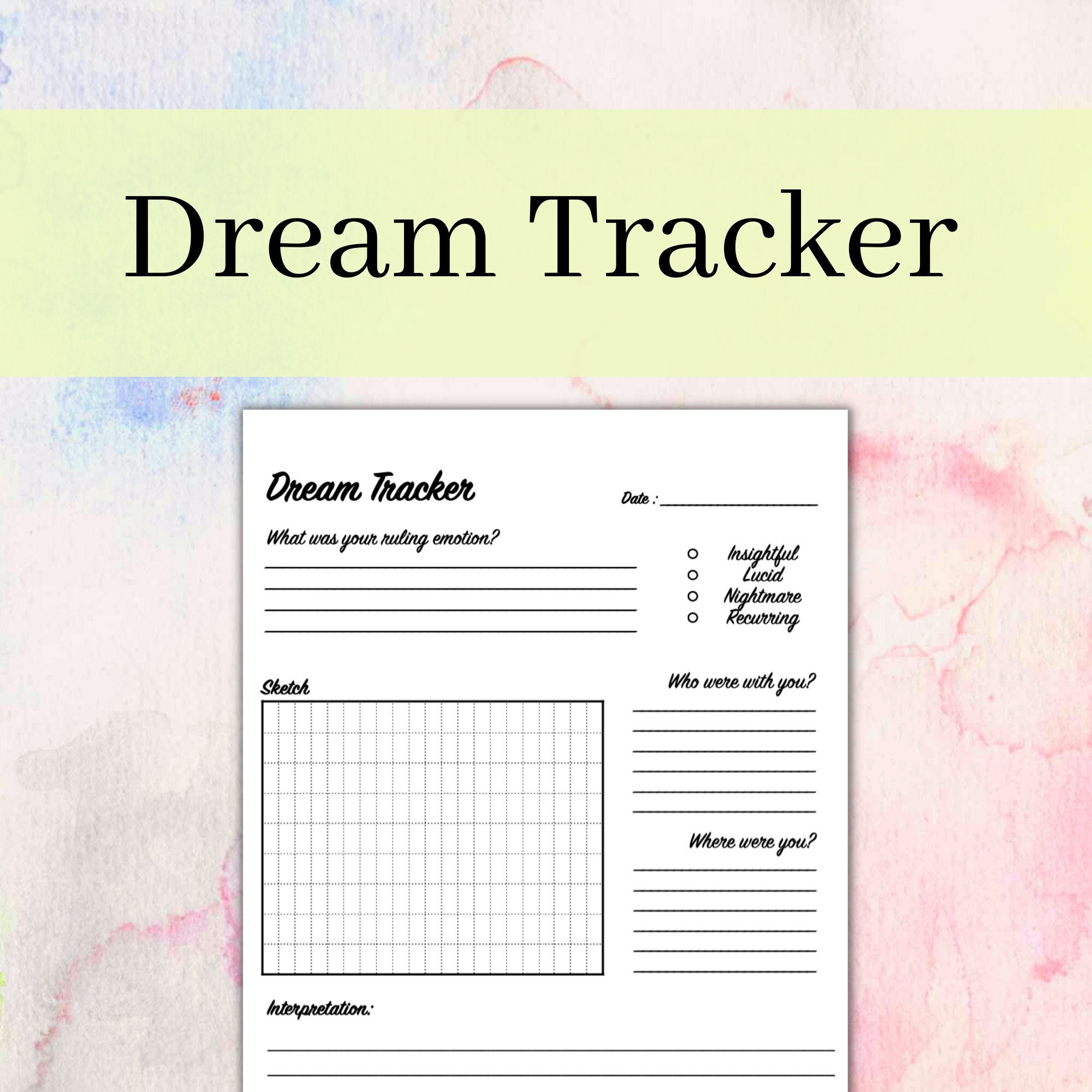Dream Tracker/planner/journal, Printable, Nightmares, Sleeping ...