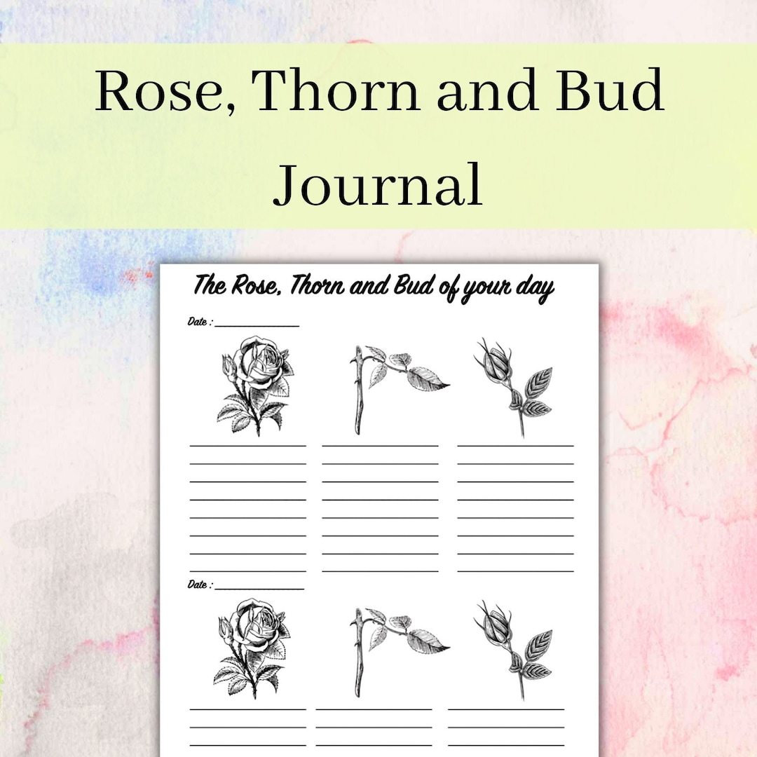 Gratitude Journal, Rose, Thorn and Bud, Reflection, Printable, Self ...