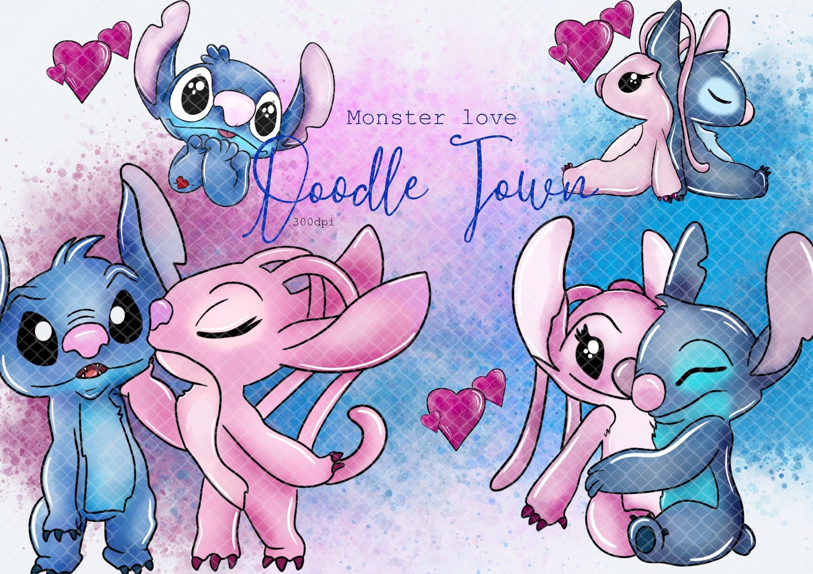 Watercolour Stitch Clipart Monster Clipart Love Clipart - Etsy