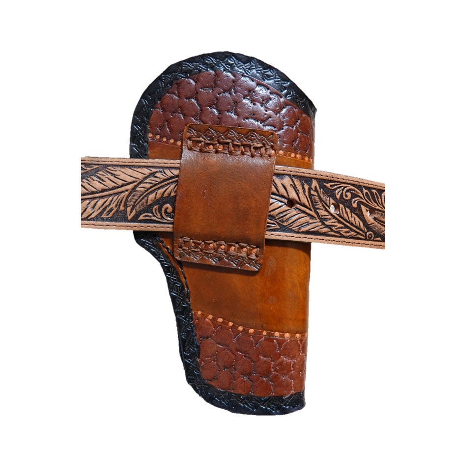 Holster for 22LR Semi-autos, Hand Tooled Leather, Left Handed, Belt ...