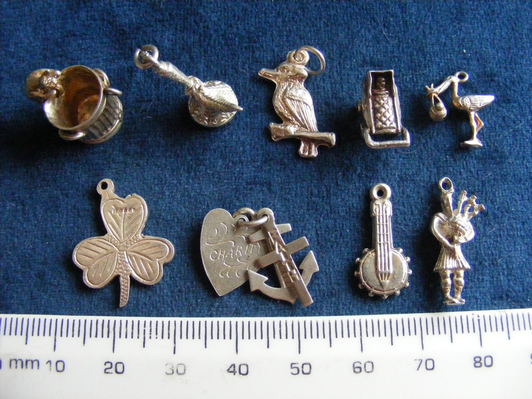 K Vintage Sterling Silver Charm Carafe, Cookabarra, Pram, Stork, Faith ...