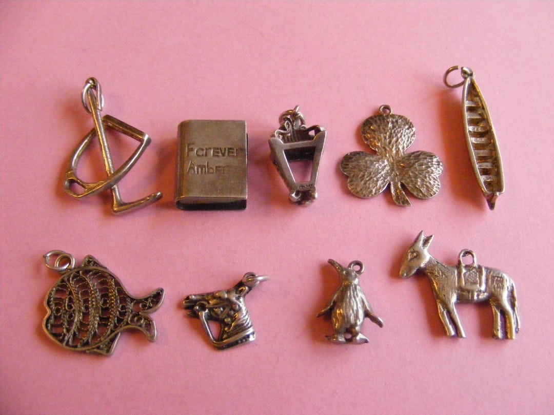 Vintage Sterling Silver Animal Charms, Irish Shamrock, Lantern, Book ...