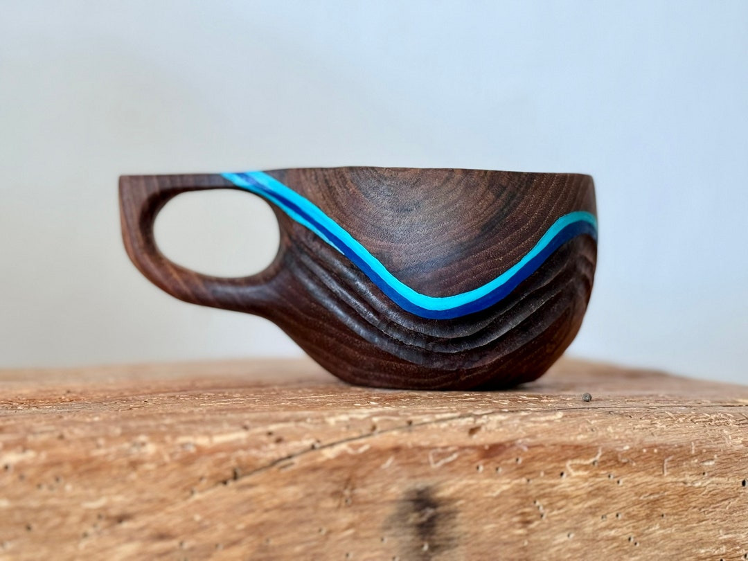 Hand Carved Walnut Kuksa With Pyrography Ornament, Nordic Wood Cup With ...