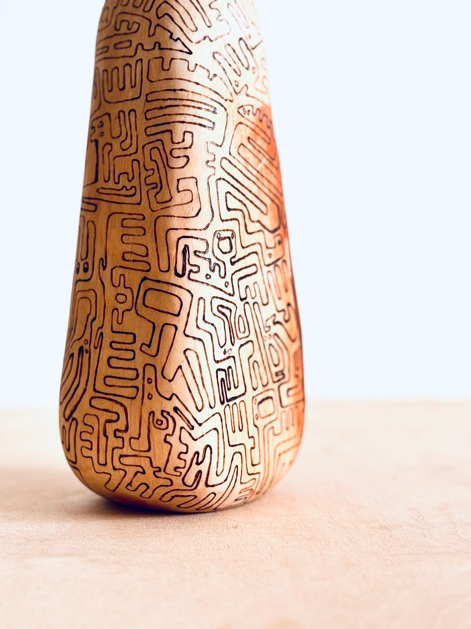 Rustic Wooden Bud Vase With Pyrography, Tribal Style Home Accent for ...