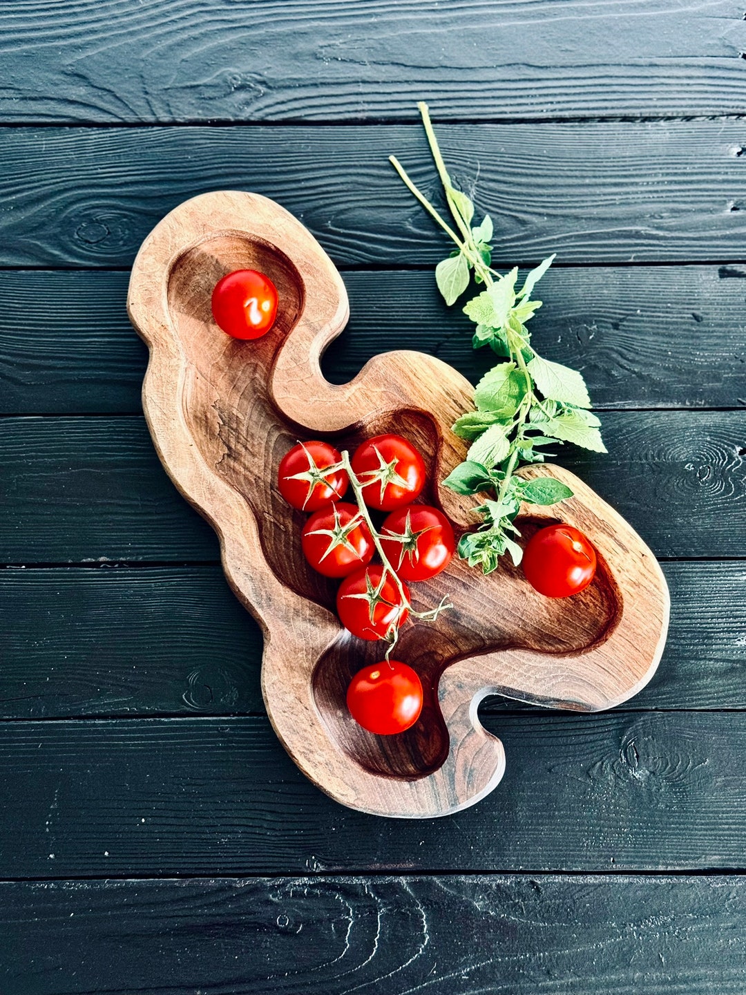 Unique Organic Shaped Wood Serving Tray, Hand Carved Modern Curved ...