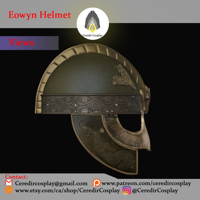 Eowyn Helmet / Dernhelm Helmet Lord of the Rings 3D DIGITAL - Etsy