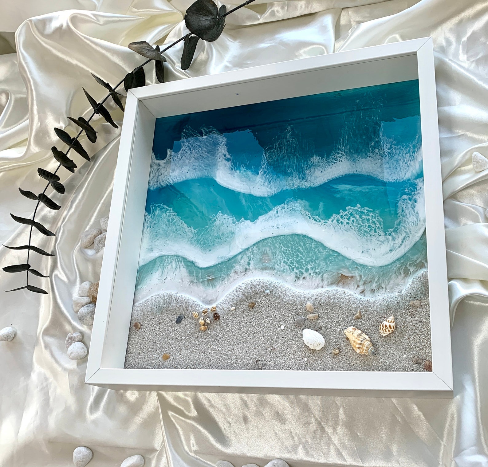 Framed Ocean Resin Art | Canary Islands Sand Beach Painting - Etsy