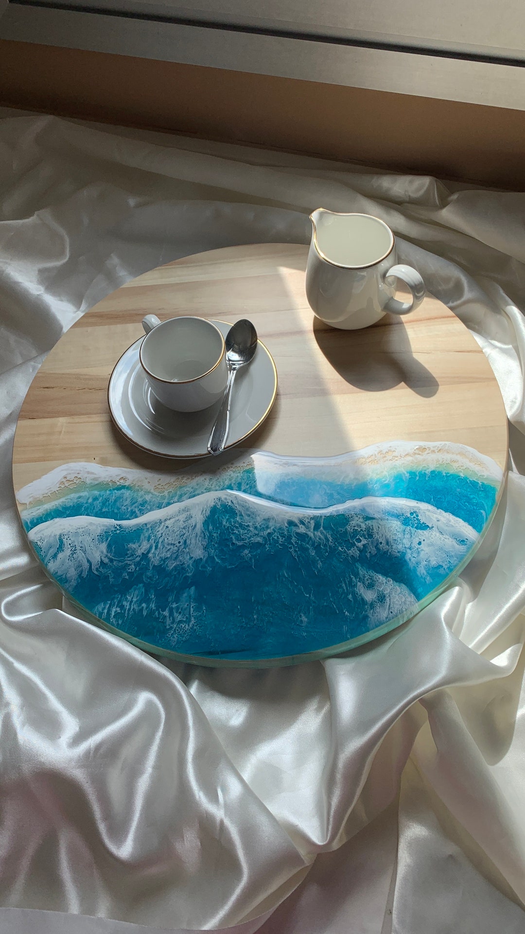 Resin Beach Art Plate | Wooden Swivel Plate | Appetizer Plate | Living ...