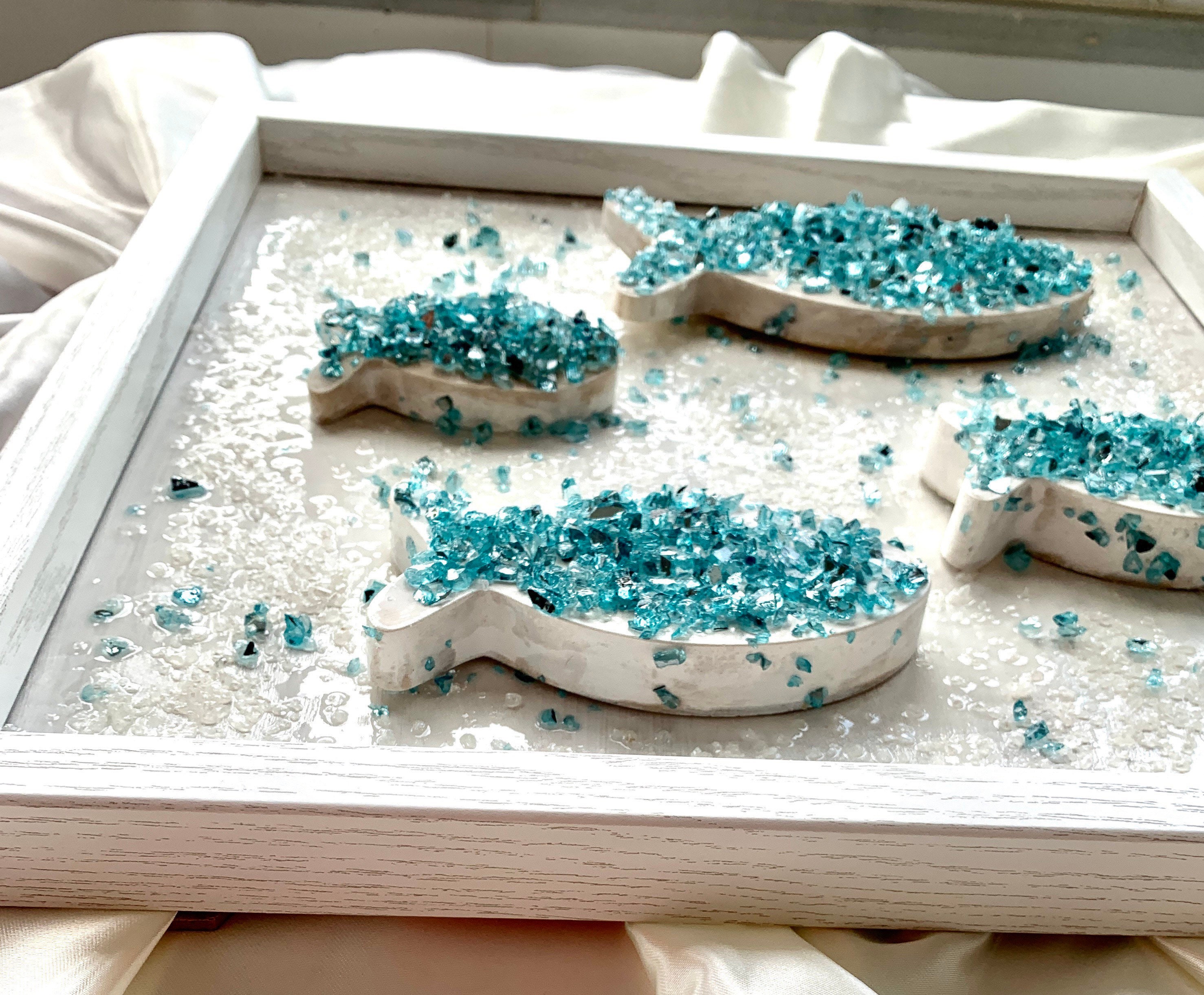 Plaster Wall Art Set of 4 Fish Crushed and Resin Painting - Etsy