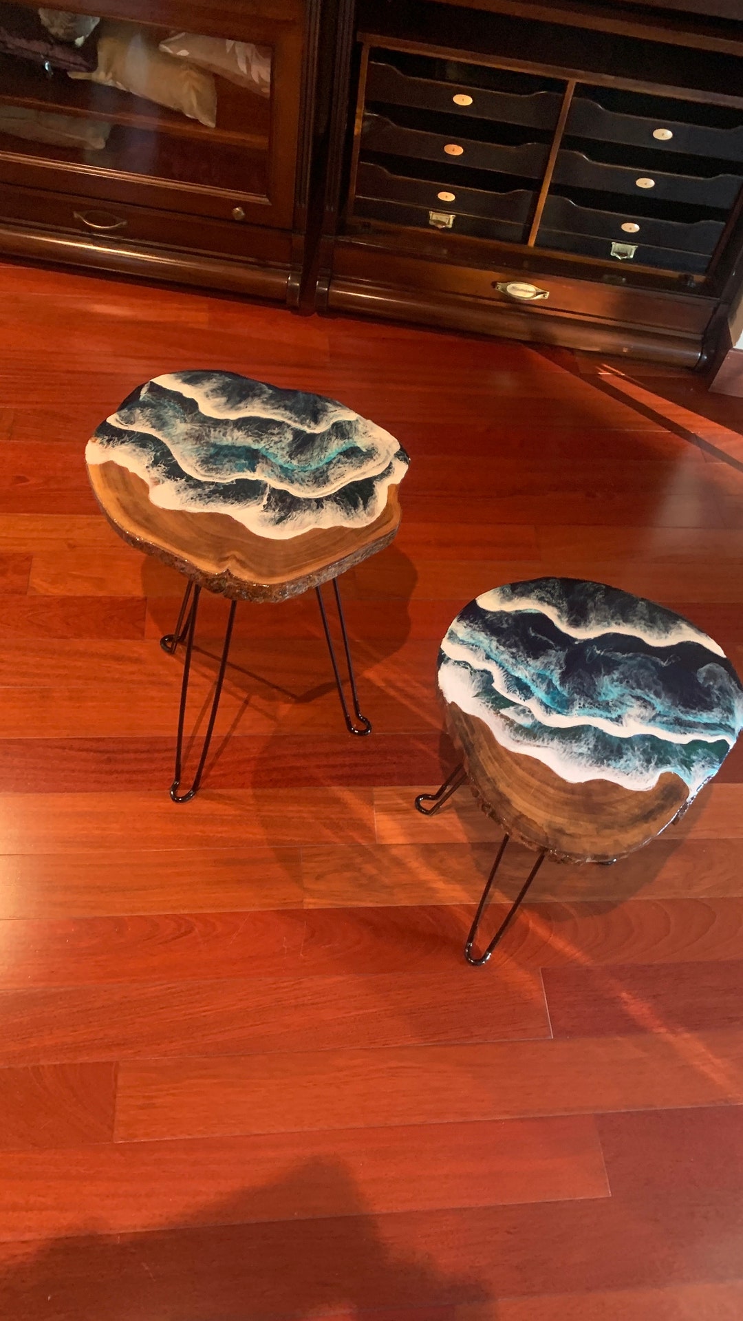 Wood and Epoxy Resin Beach Side Table | Round Table With Epoxy Waves ...