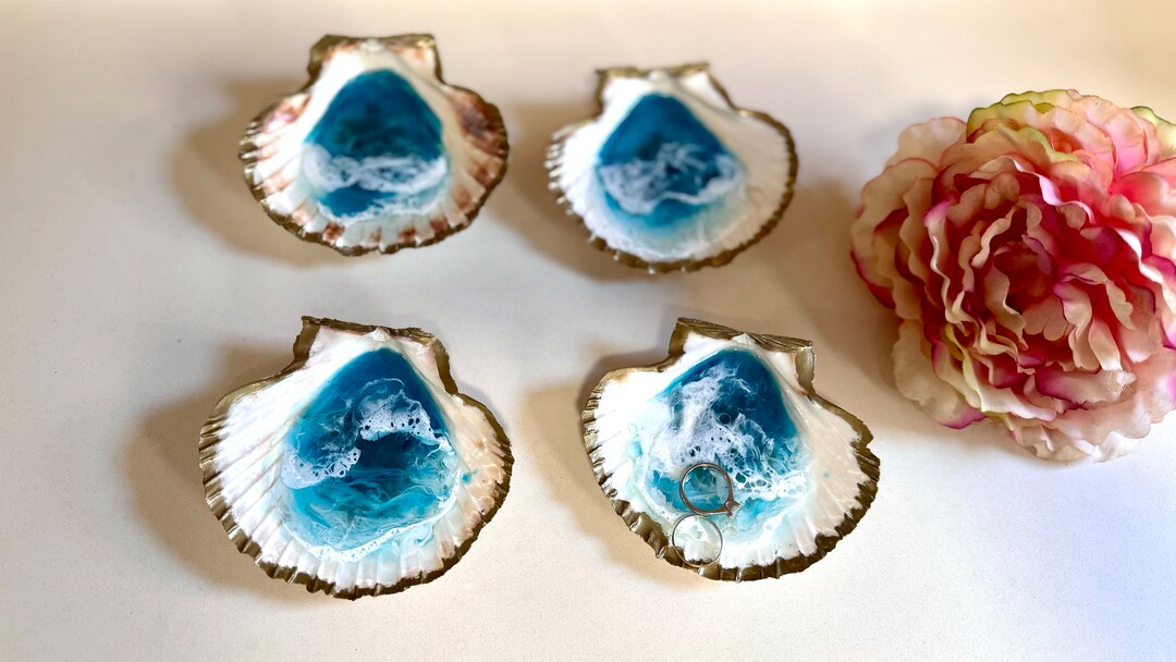 Sea Shell Trinket Tray With Waves, Ocean Ring Dish, Wedding Gift ...