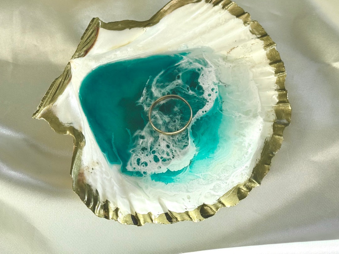 Sea Shell Trinket Tray With Waves, Ocean Ring Dish, Wedding Gift ...