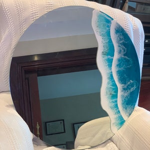 Wall Mirror With Resin Wave Decoration, Mirror Resin Wall Decor, Custom ...