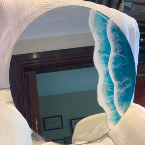 Wall Mirror With Resin Waves Decor, Mirror Resin Wall Decor, Mirror Art ...