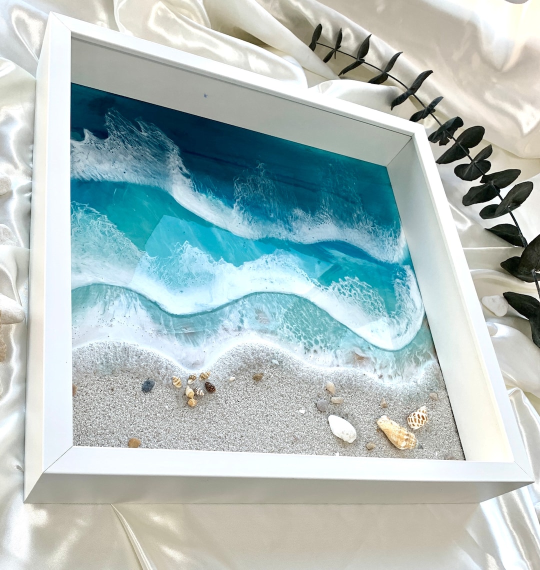Ocean Resin Art | Framed Ocean Painting | Resin Beach Art | Fluid Art ...