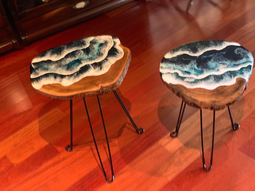 Resin Decorated Side Table, Folding Coffee Table, Wood Coffee Side ...