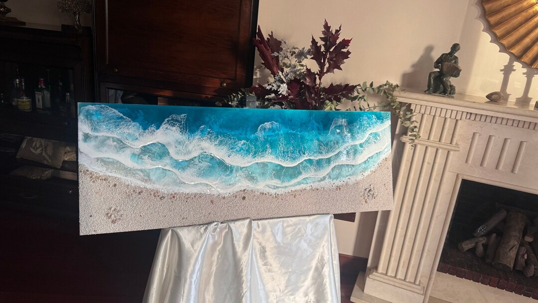 Resin Beach Painting With Real Sand, Resin Ocean Wall Art, Epoxy Wave Painting, 3D Art XL, XL ...