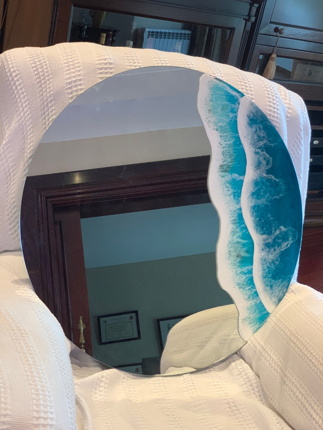 Wall Mirror With Resin Waves Decor, Mirror Resin Wall Decor, Mirror Art ...