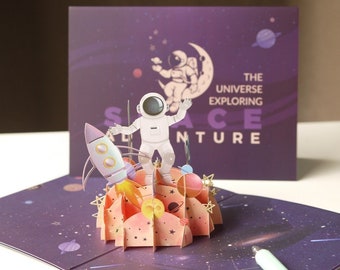 Rocket and Astronaut in Space Pop up 3D Greeting Card Birthday Card for ...