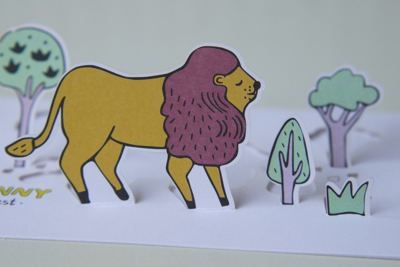 Funny Forest Lion - Pop up 3D Card Greeting Card Birthday Card Funny ...