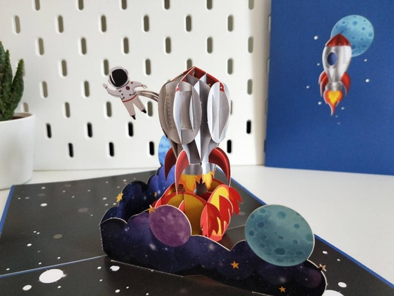 Rocket and Astronaut in Space Pop up 3D Greeting Card - Etsy