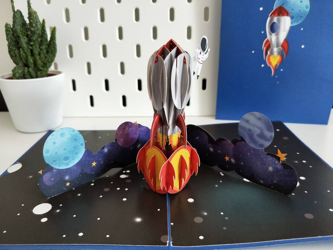 Rocket and Astronaut in Space Pop up 3D Greeting Card - Etsy