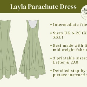Layla Parachute Dress Digital Pdf Sewing Pattern // UK Size 6-20 // XS ...