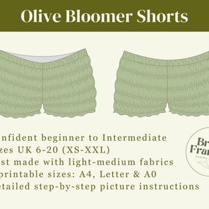 Olive Bloomer Shorts Digital Pdf Sewing Pattern // UK Size 6-20 // XS ...