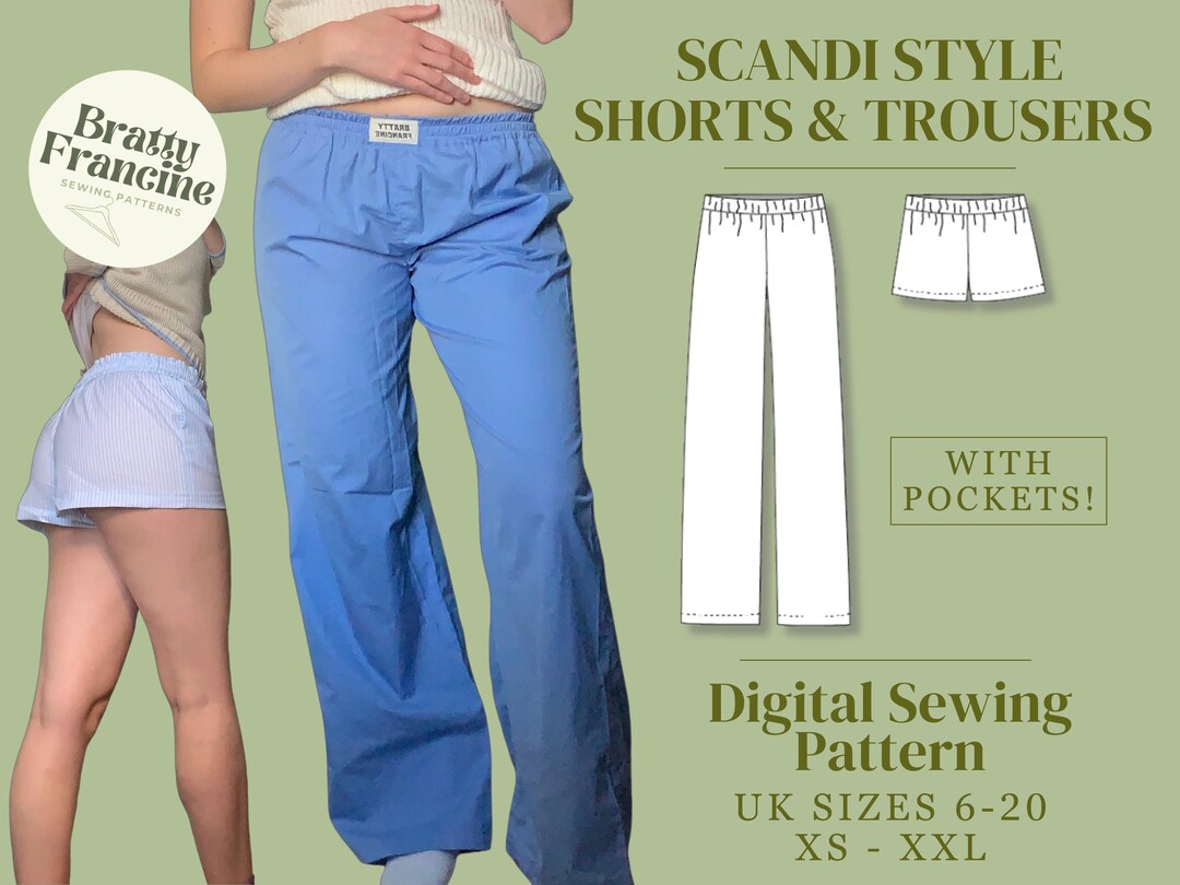 Scandi Style Shorts & Trousers Digital Pdf Sewing Pattern // UK Size 6 ...