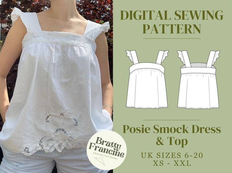 Posie Smock Dress & Top Digital Pdf Sewing Pattern // UK Size 6-20 ...