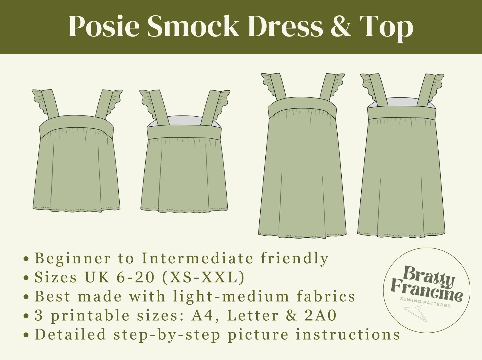 Posie Smock Dress & Top Digital Pdf Sewing Pattern // UK Size 6-20 ...