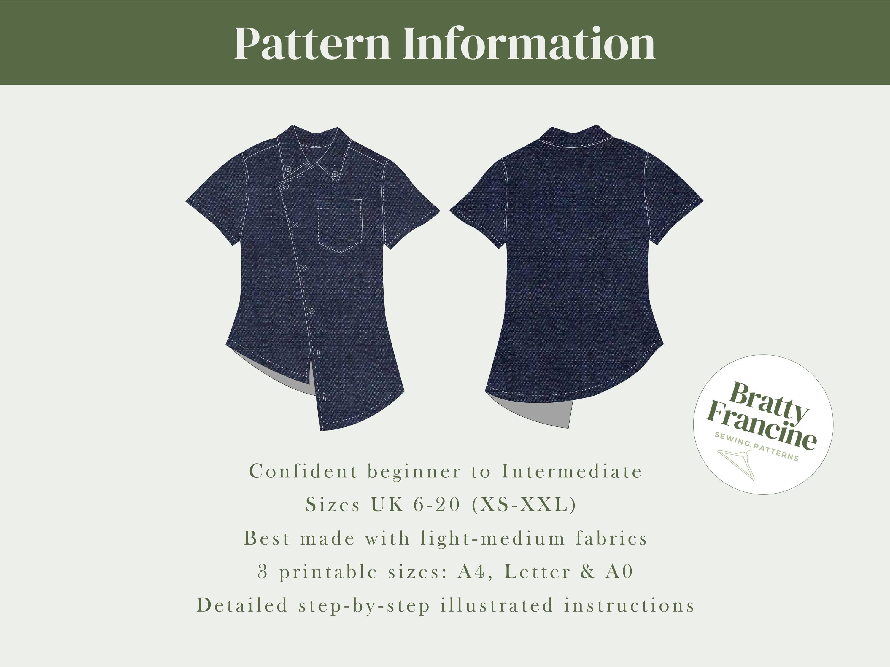 Juno Asymmetric Shirt Digital Pdf Sewing Pattern // UK Size 6-20 // XS ...