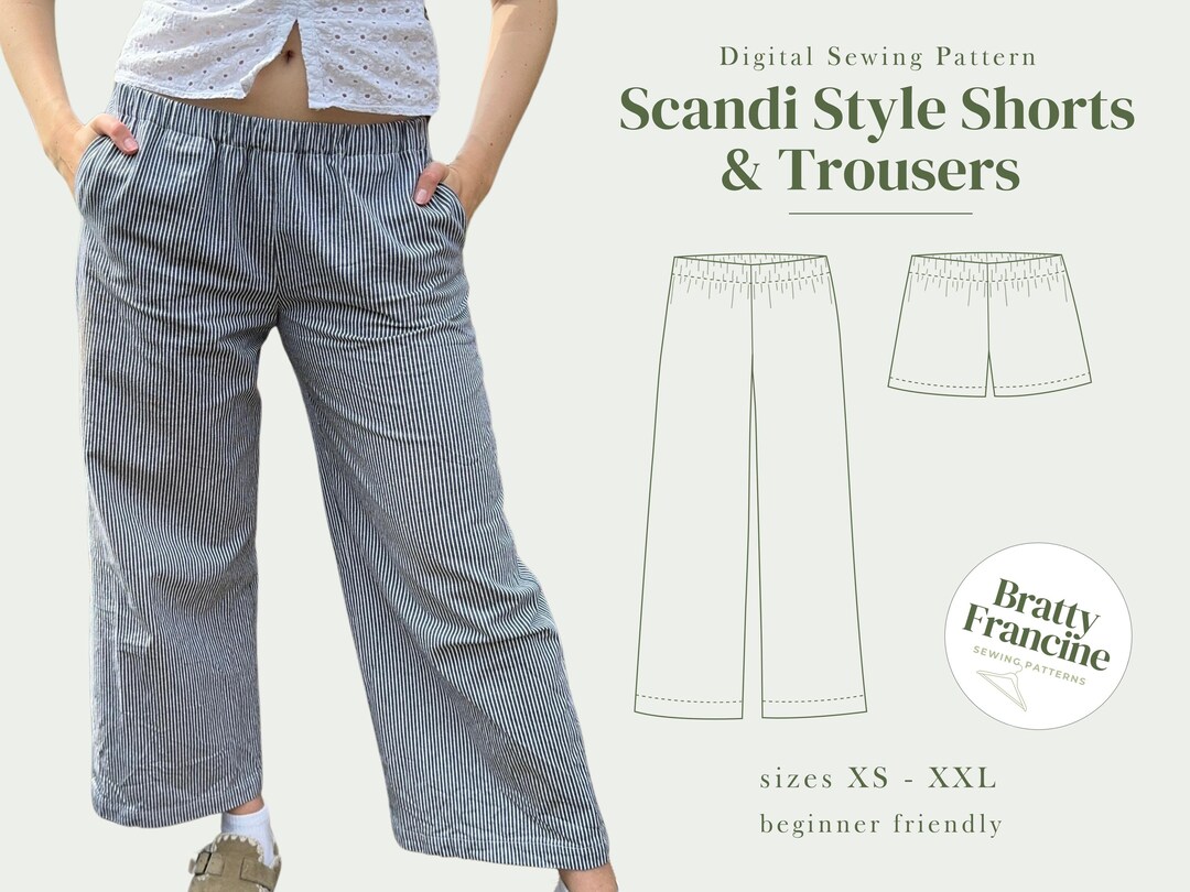 Scandi Style Shorts & Trousers Digital Pdf Sewing Pattern // UK Size 6 ...