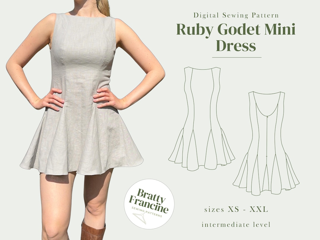 Ruby Godet Mini Dress Digital Pdf Sewing Pattern // UK Size 6-20 // XS ...