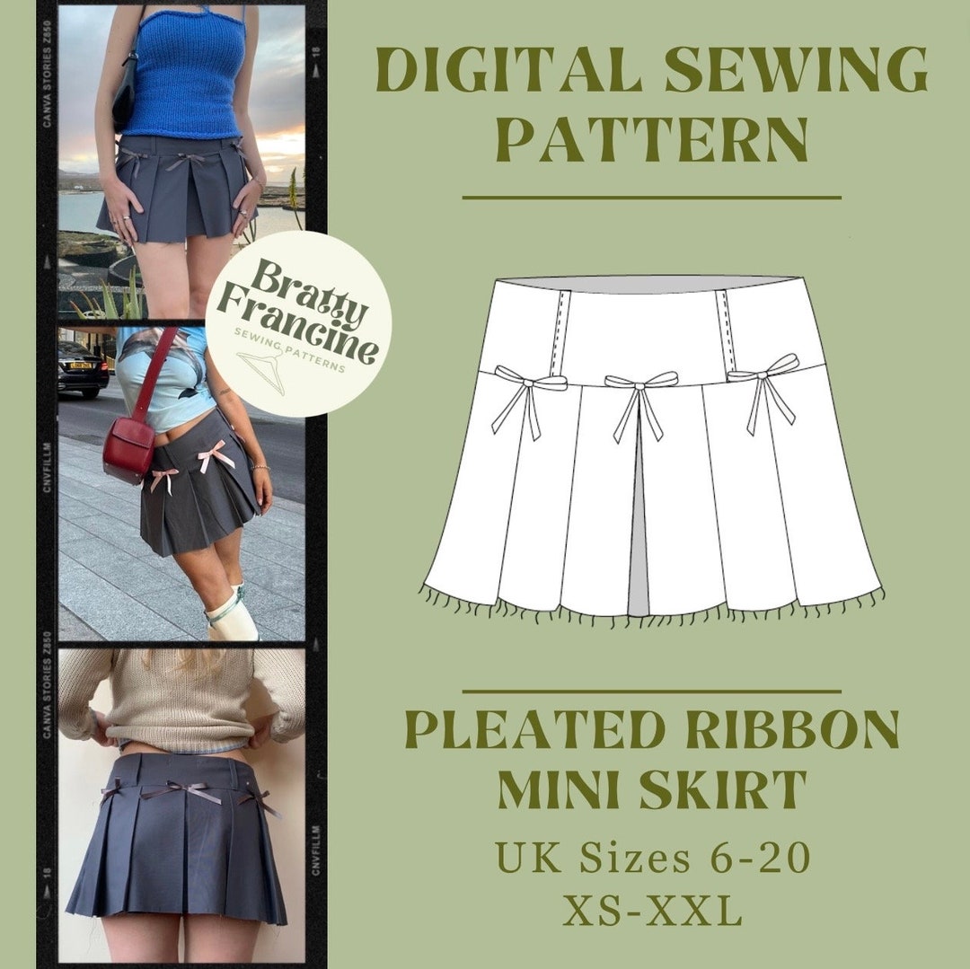 Pleated Ribbon Mini Skirt Digital Pdf Sewing Pattern // UK Size 6-20 ...