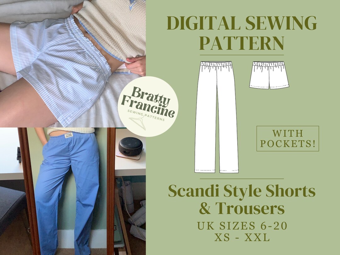 Scandi Style Shorts & Trousers Digital Pdf Sewing Pattern // UK Size 6 ...