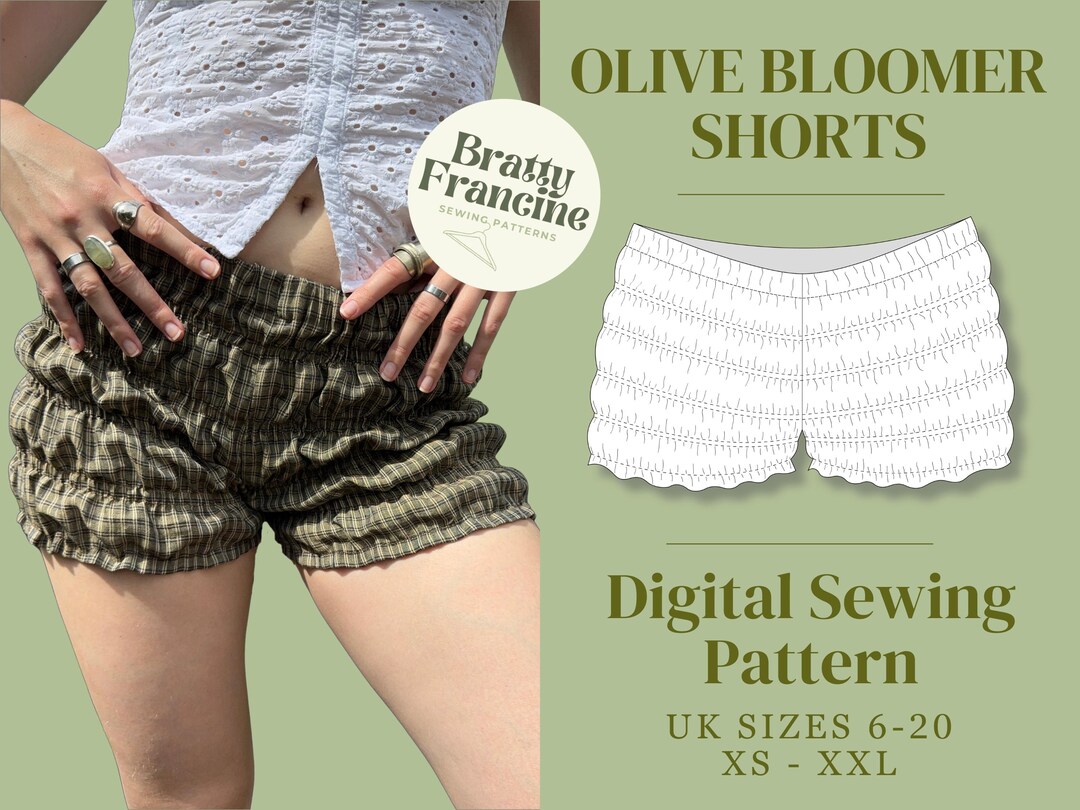 Olive Bloomer Shorts Digital Pdf Sewing Pattern // UK Size 6-20 // XS ...