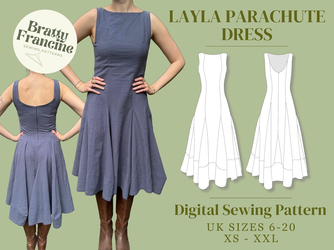 Layla Parachute Dress Digital Pdf Sewing Pattern // UK Size 6-20 // XS ...