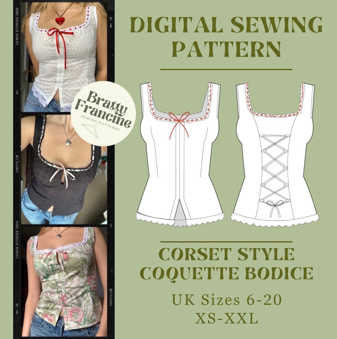 Corset Style Adjustable Coquette Bodice Digital Pdf Sewing Pattern ...