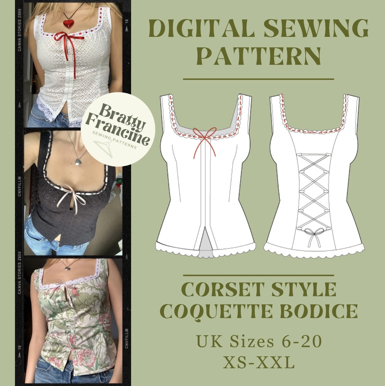 Corset Style Adjustable Coquette Bodice Digital Pdf Sewing Pattern ...