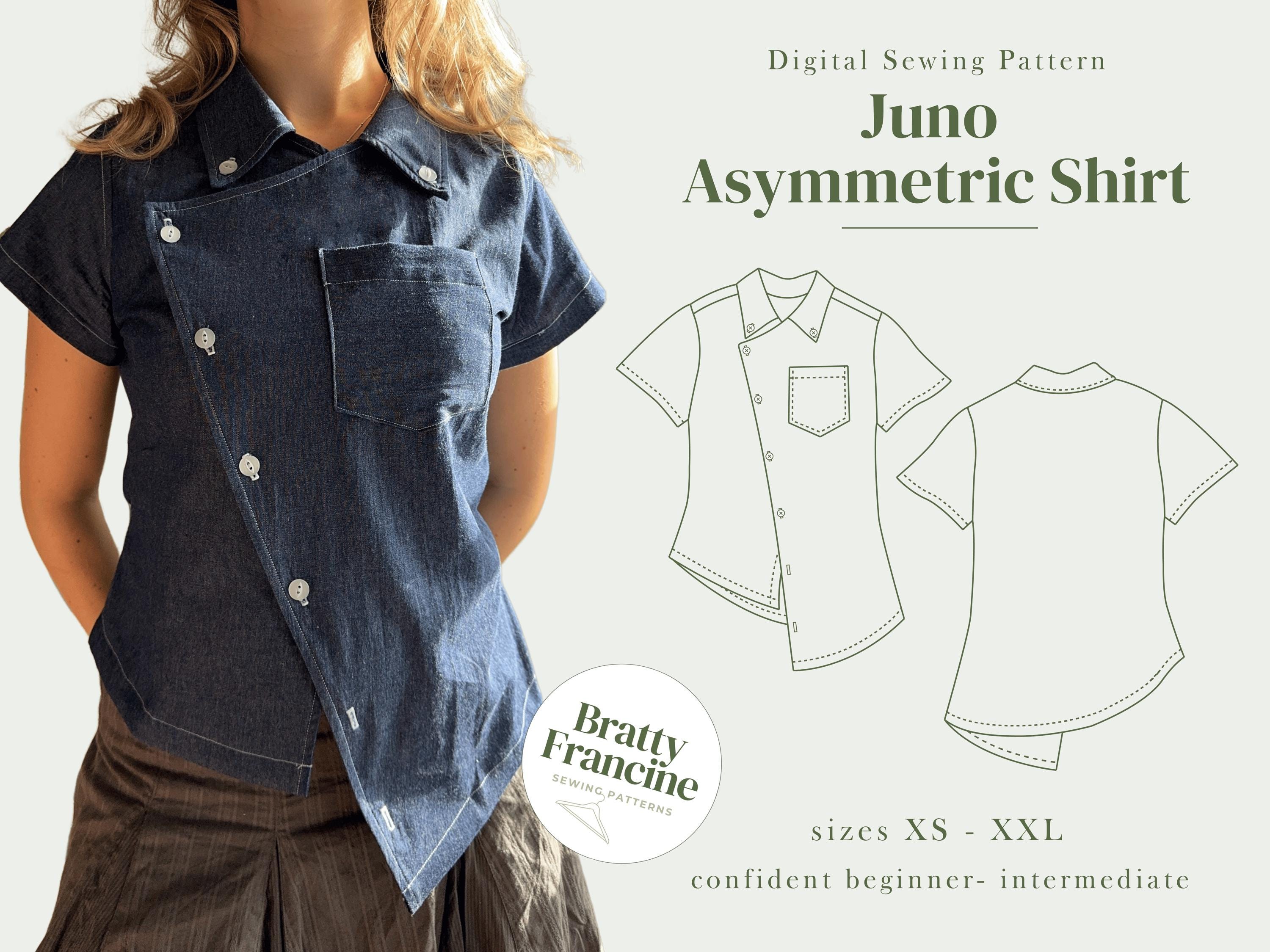 Juno Asymmetric Shirt Digital Pdf Sewing Pattern // UK Size 6-20 // XS ...