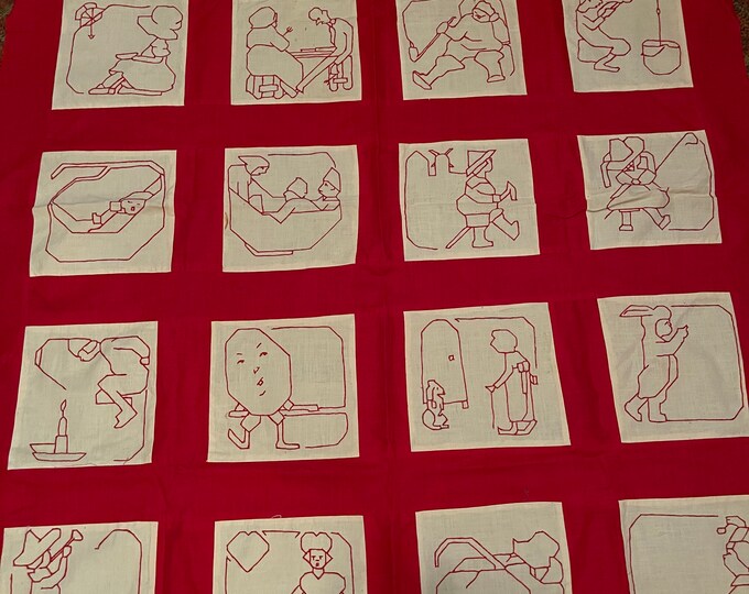 Redwork Quilt Top-ruby Mckim Nursery Rhymes - Etsy