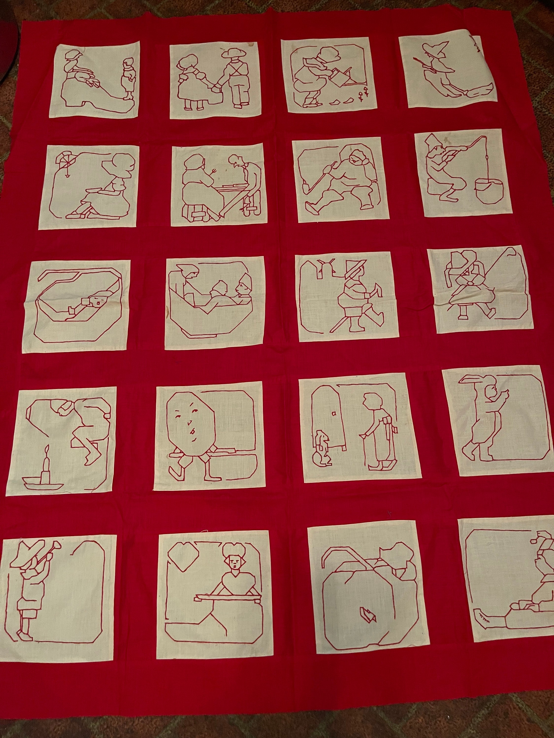 Redwork Quilt Top-ruby Mckim Nursery Rhymes - Etsy