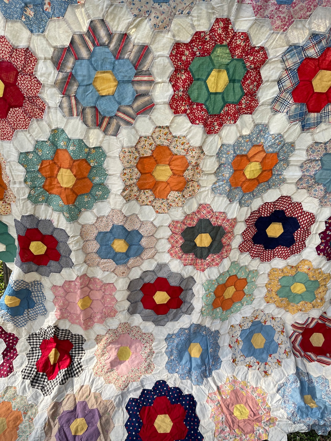 1930s Grandmothers Flower Garden Quilt Top - Etsy
