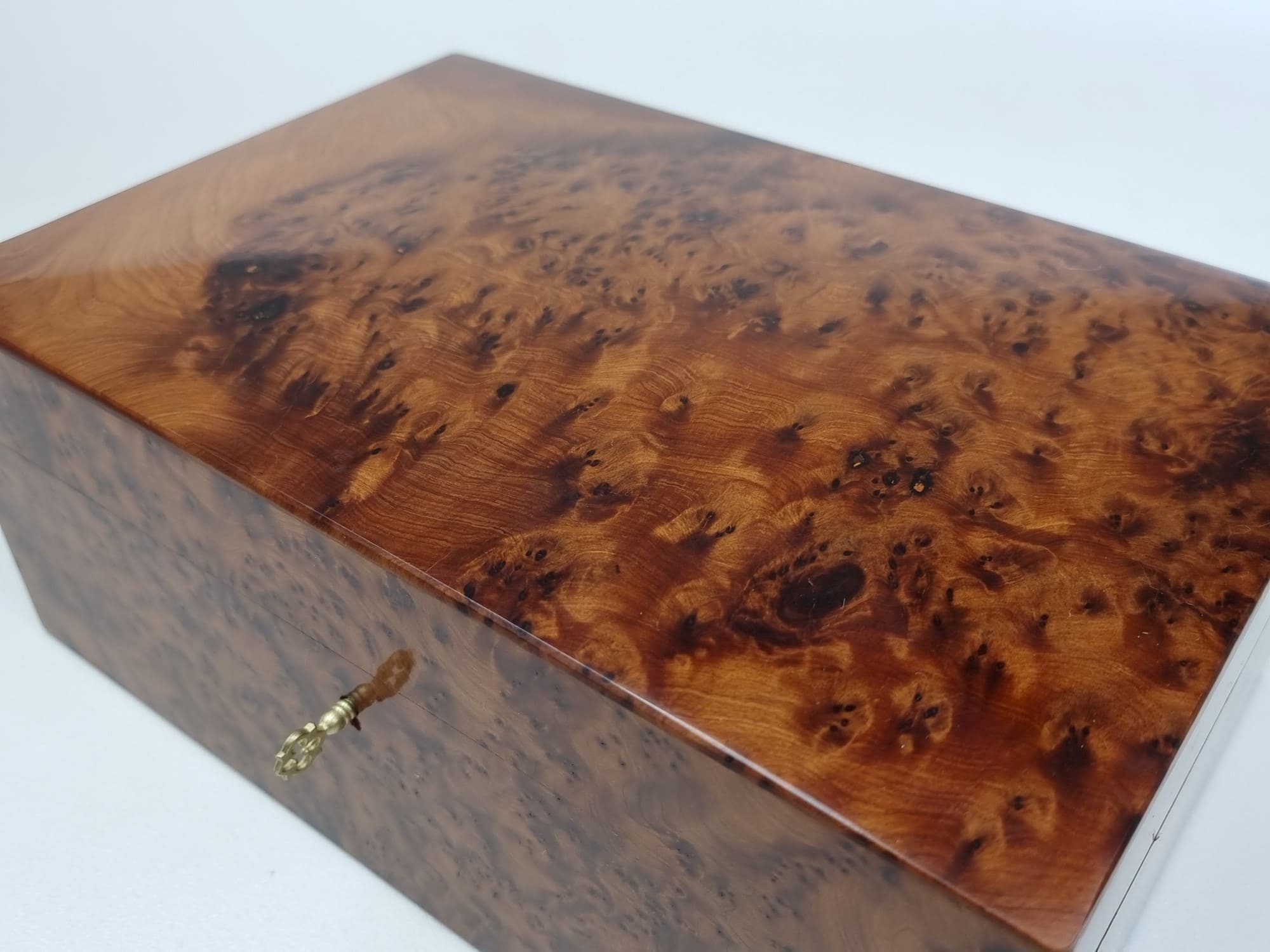 Handmade LARGE Solid Thuya Burl JEWELRY BOX, 12x8in Lockable Wooden Box ...