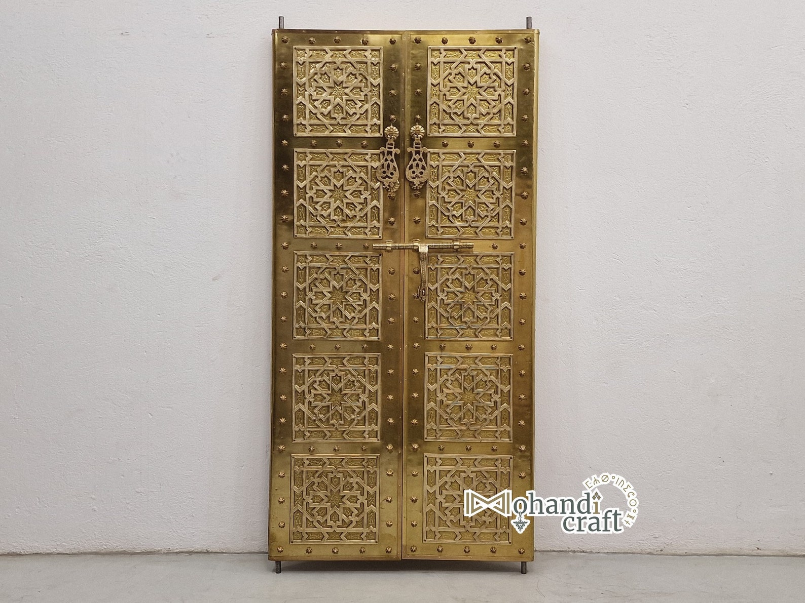 GOLDEN Polished BRASS Moroccan DOOR, Custom Double Panel Door, Hand ...
