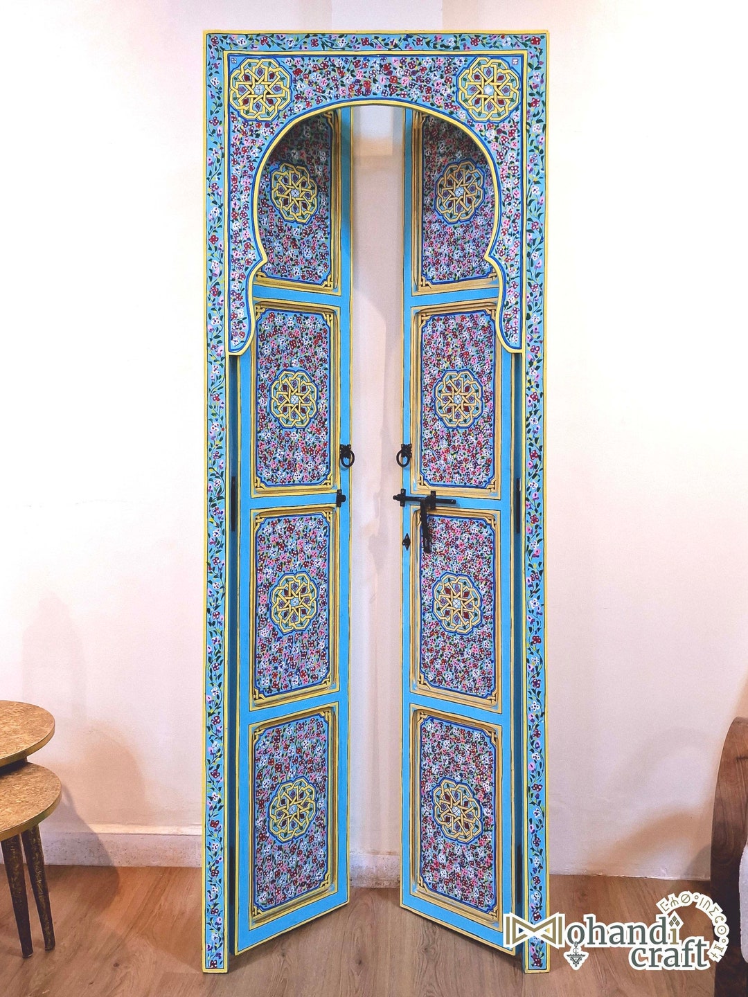 Custom-made Handpainted Wood Double Panel Door: Floral Door Design ...